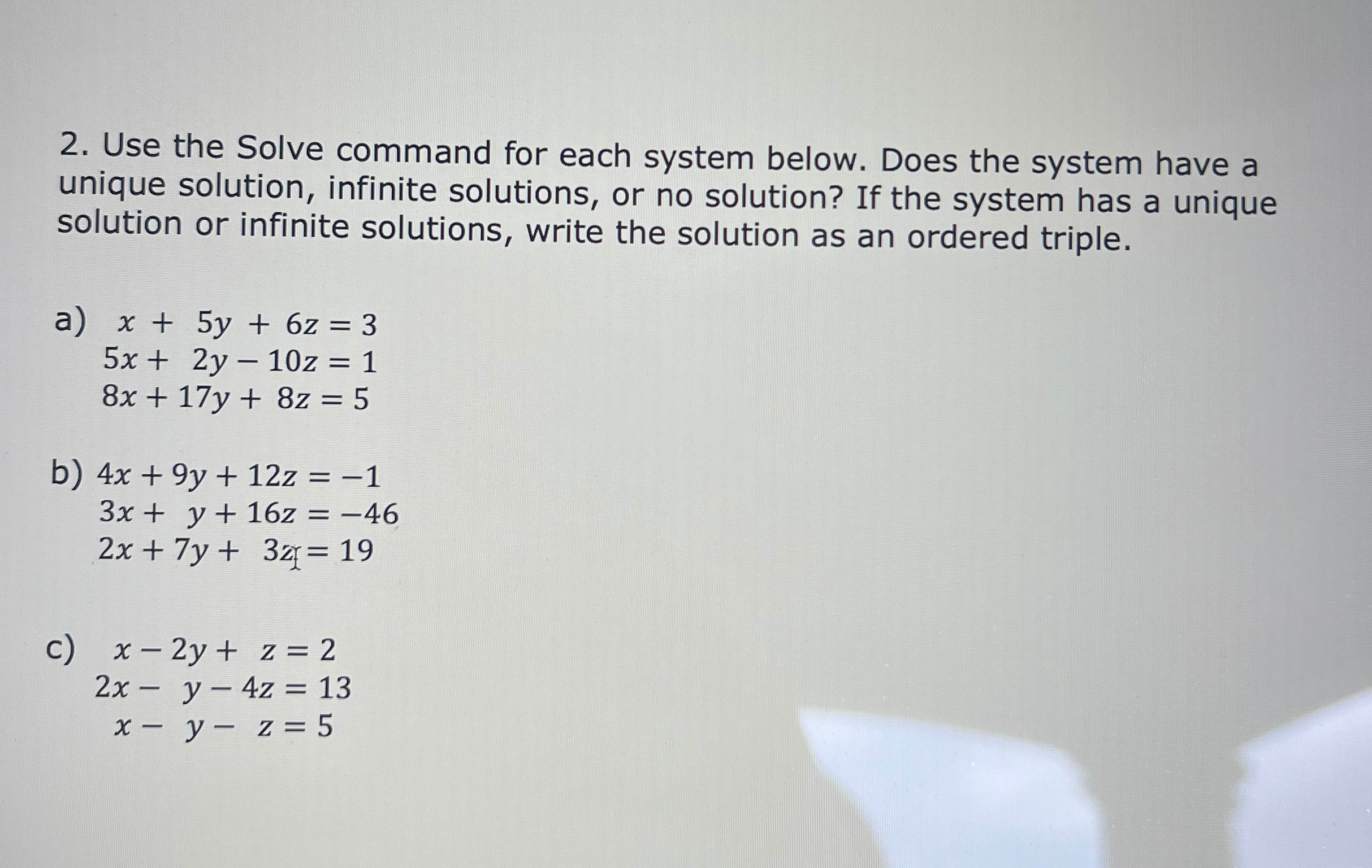 Solved Use the Solve command for each system below. Does the | Chegg.com