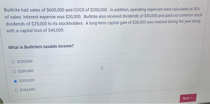 Solved Builtrite had sales of $600,000 and COGS of $200,000. | Chegg.com