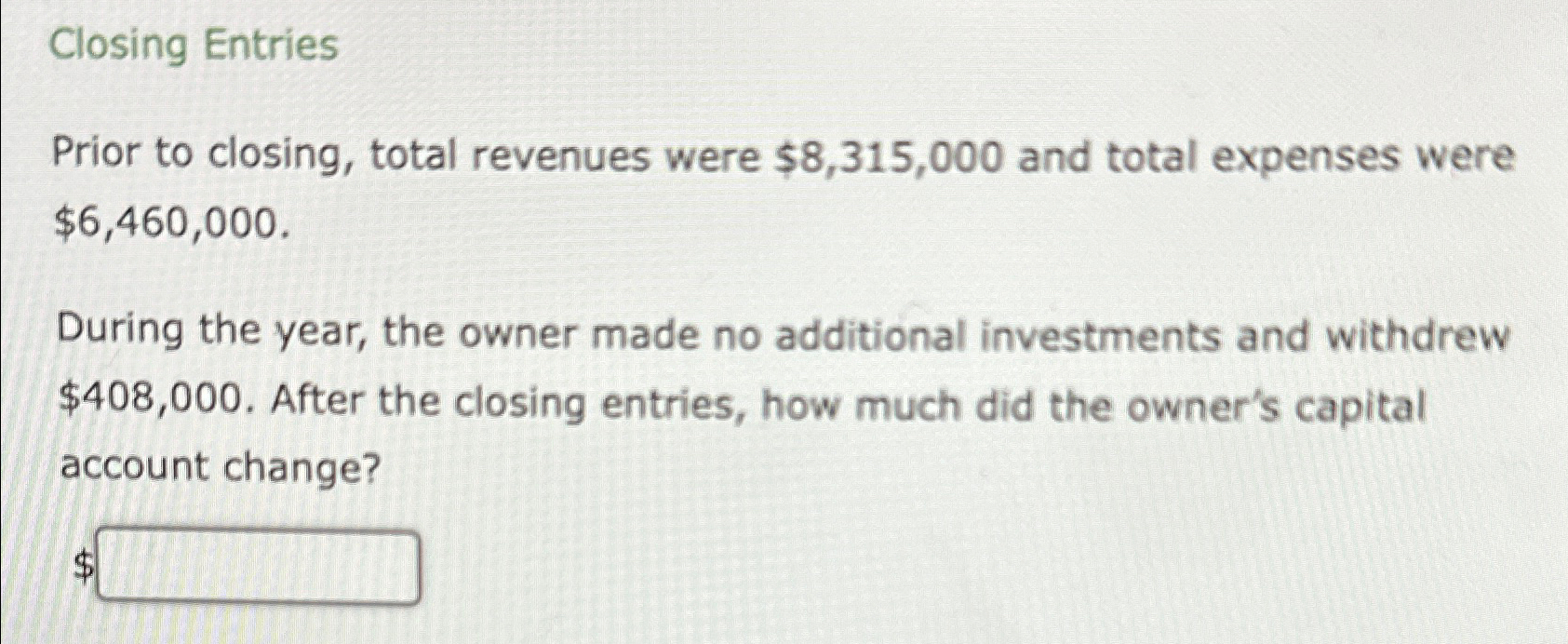 Solved Closing EntriesPrior to closing, total revenues were | Chegg.com