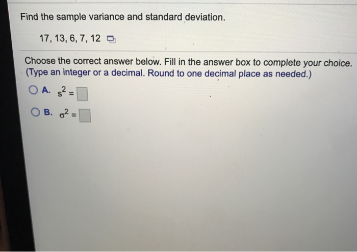 Solved find the sample variance and standard deviation 17, | Chegg.com