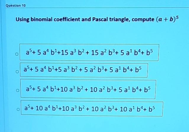 Solved Question 10 Using binomial coefficient and Pascal | Chegg.com