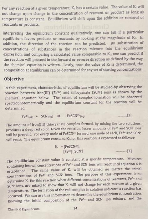 Solved Chemical Equilibrium Lab Report-Please show the | Chegg.com
