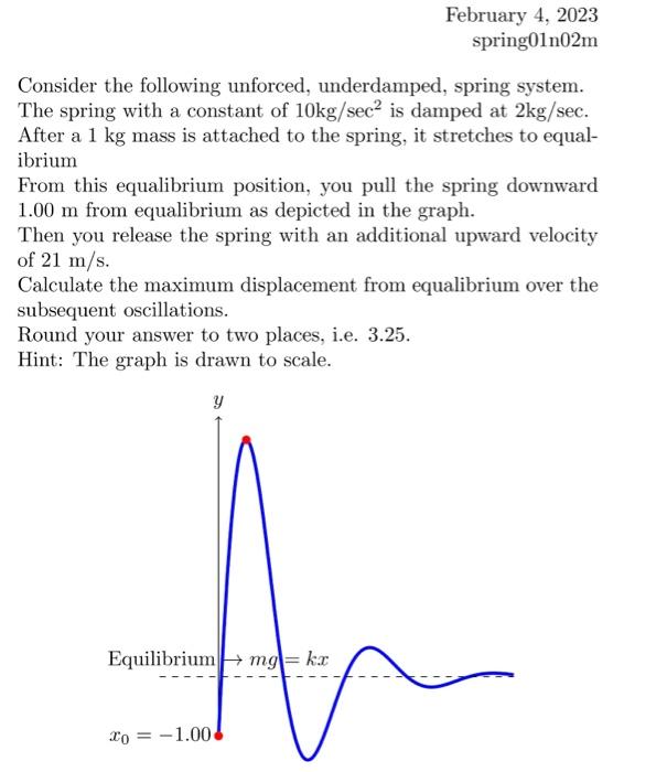 Solved Consider the following unforced, underdamped, spring | Chegg.com
