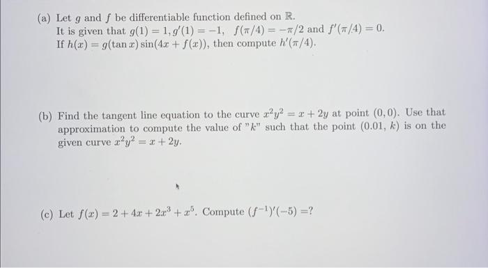 Solved (a) Let g and f be differentiable function defined on | Chegg.com