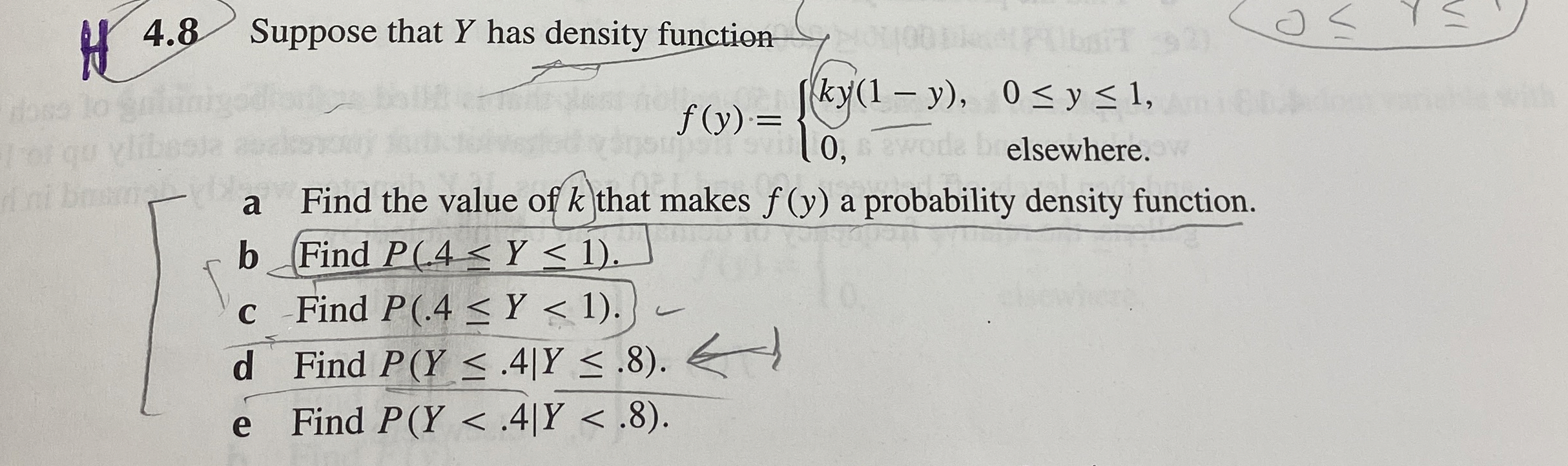 Solved 4.8 ﻿Suppose that Y ﻿has density | Chegg.com