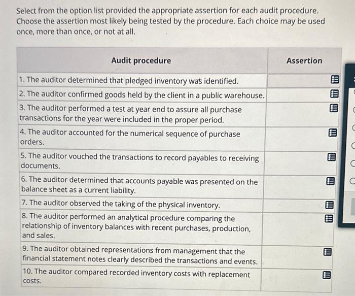 Solved Select from the option list provided the appropriate | Chegg.com