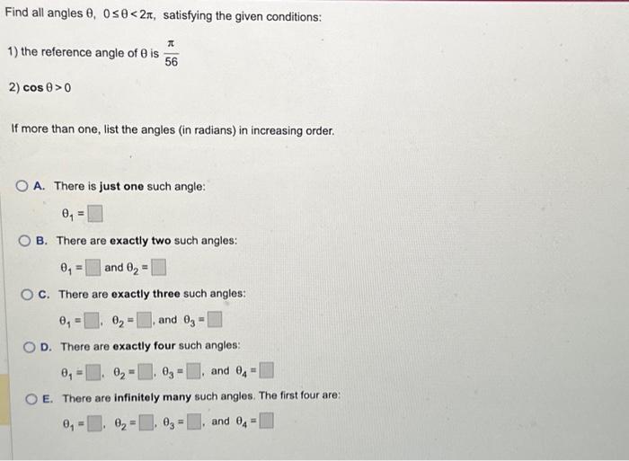 Solved Find all angles θ,0≤θ