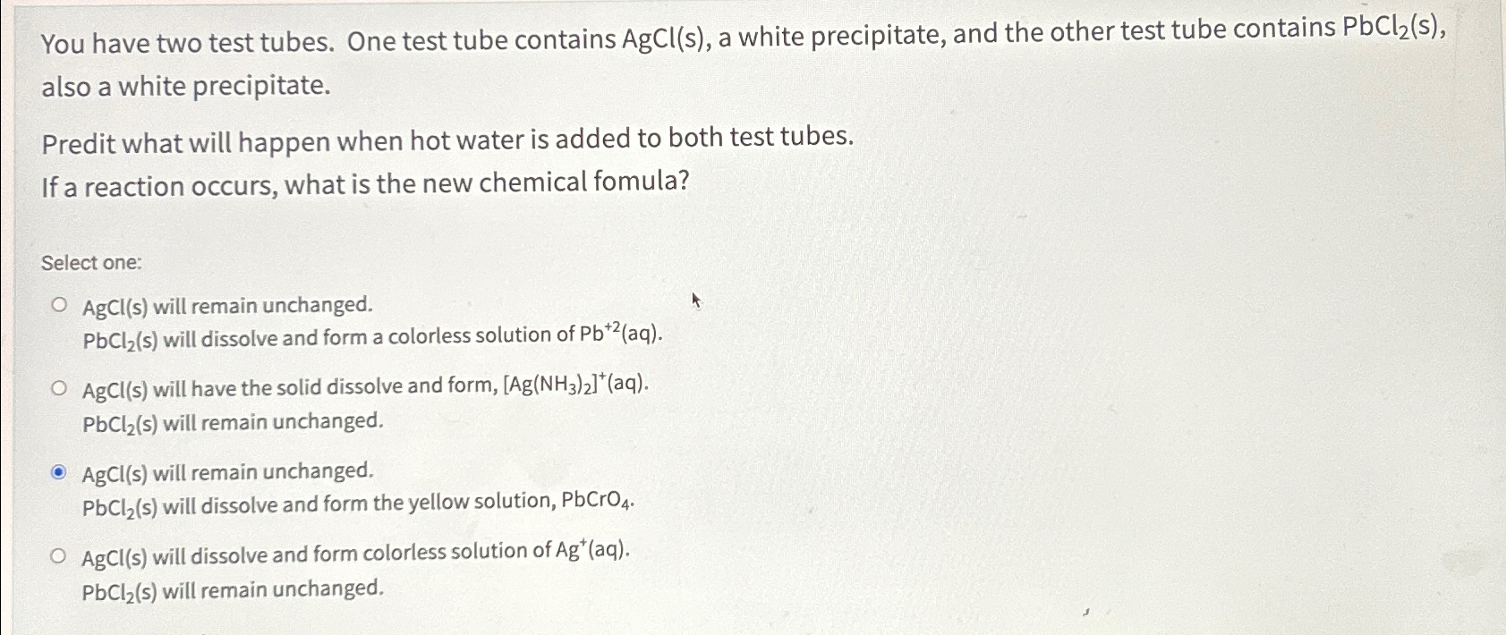 Solved You have two test tubes. One test tube contains | Chegg.com