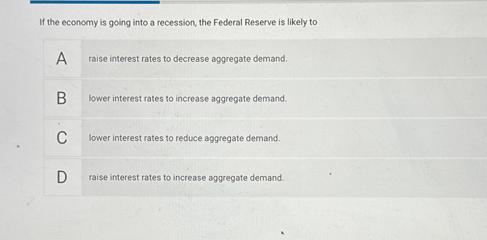 Solved If the economy is going into a recession, the Federal | Chegg.com