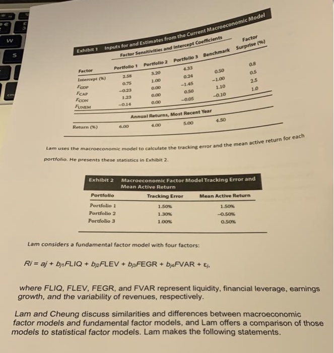 Statement 1 The factors in fundamental factor models | Chegg.com