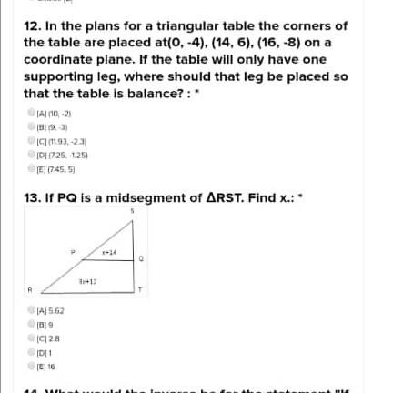 Solved 12. In the plans for a triangular table the corners | Chegg.com