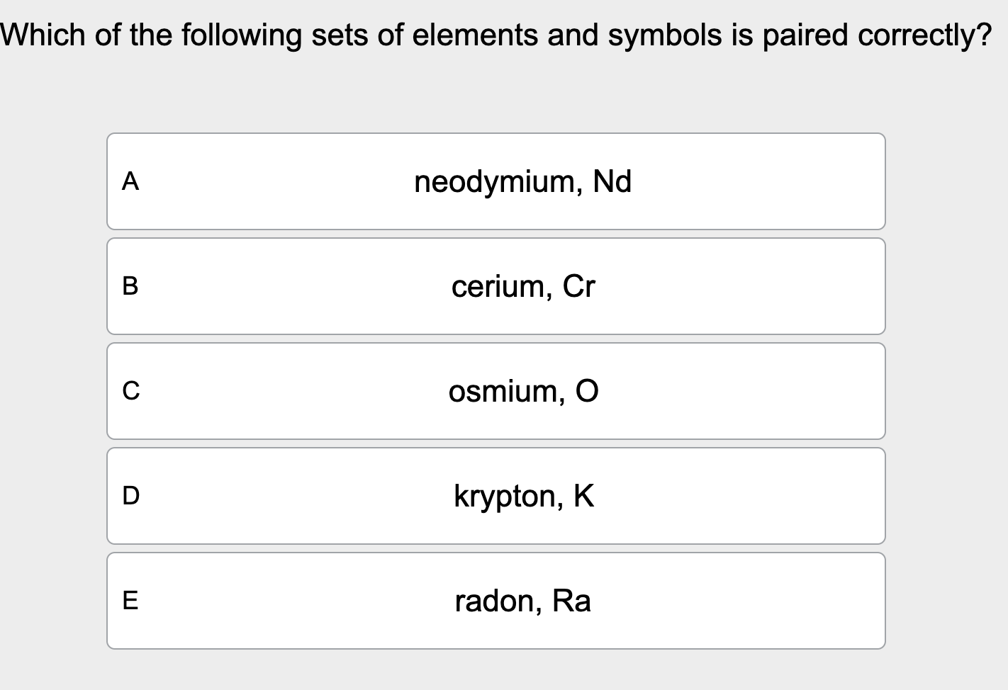 Solved Which of the following sets of elements and symbols | Chegg.com