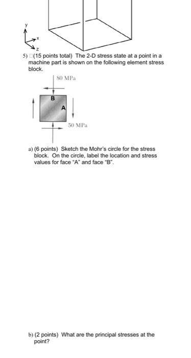 Solved 5) (15 points total) The 2-D stress state at a point | Chegg.com