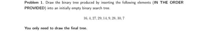 Solved Problem 1. Draw the binary tree produced by inserting | Chegg.com