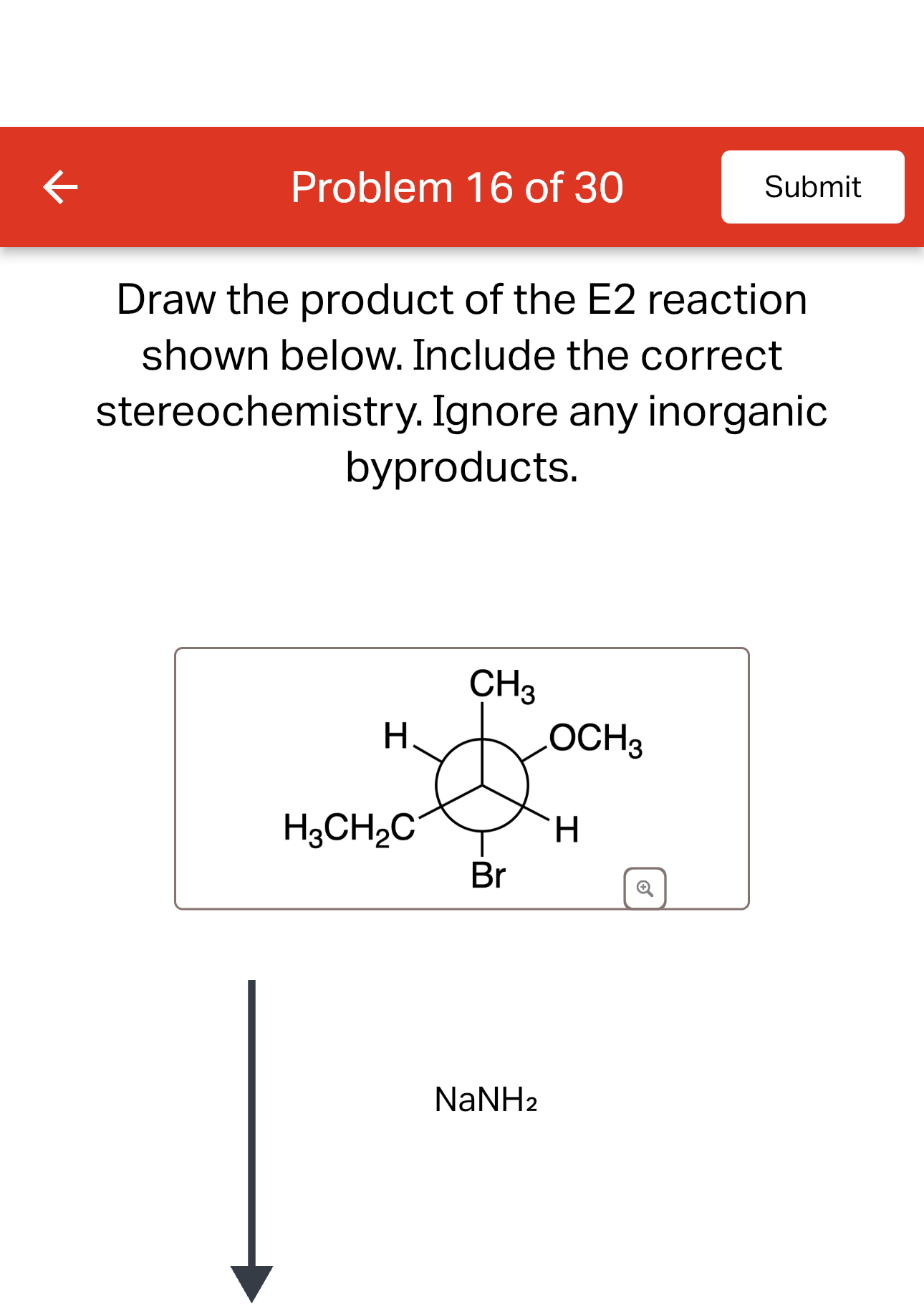 Solved Problem 16 ﻿of 30Draw the product of the E2 ﻿reaction | Chegg.com