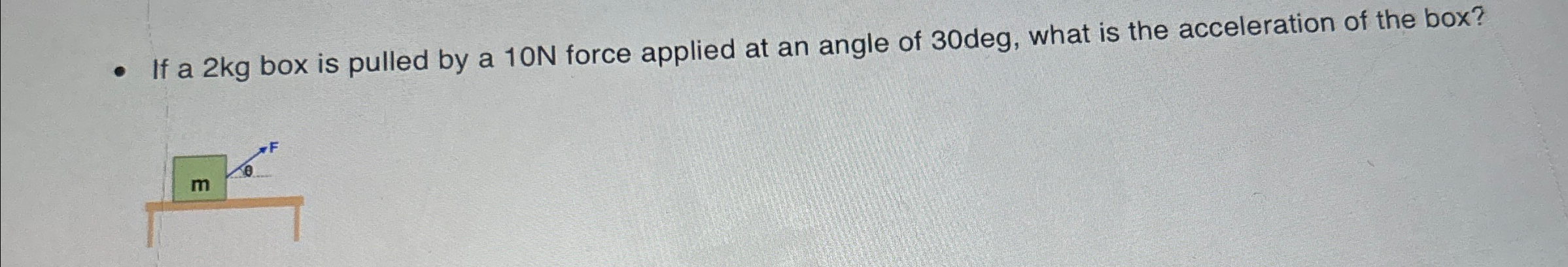 Solved If a 2kg ﻿box is pulled by a 10N ﻿force applied at an | Chegg.com