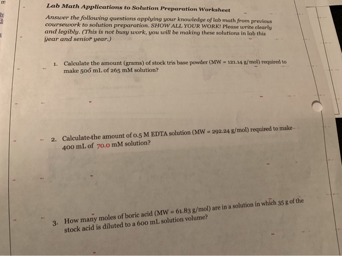 Solved Lab Math Applications to Solution Preparation | Chegg.com