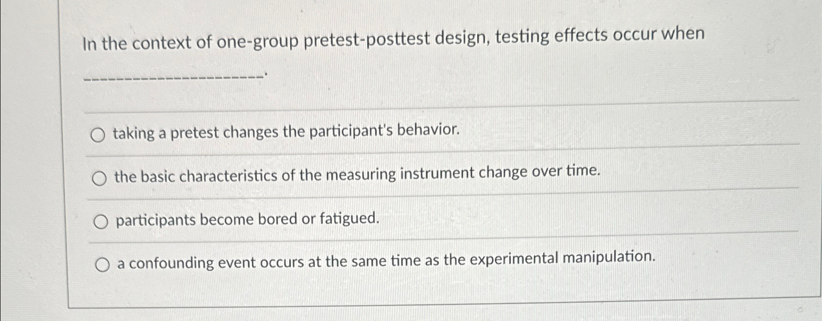 Solved In the context of one-group pretest-posttest design, | Chegg.com