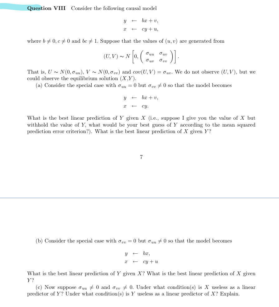 Solved Question VIII Consider the following causal | Chegg.com