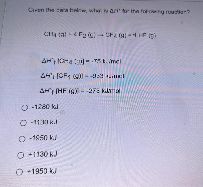 Solved Given the data below, what is ΔH∘ for the following | Chegg.com