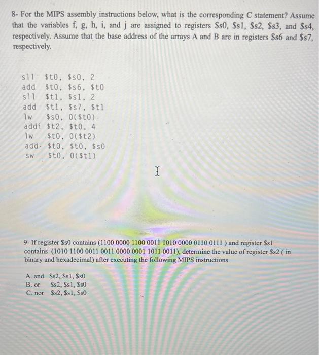 Solved 8- For the MIPS assembly instructions below, what is | Chegg.com