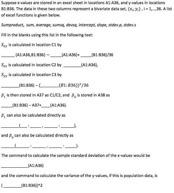 Solved Suppose x-values are stored in an excel sheet in | Chegg.com