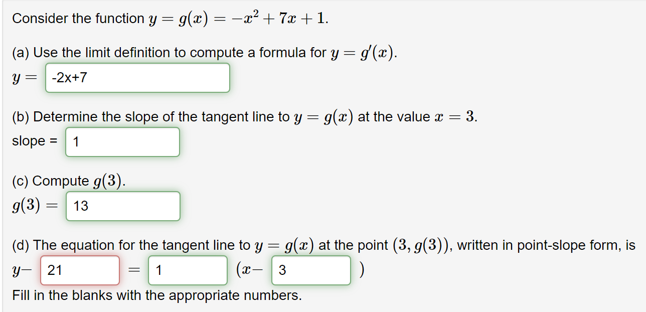 Solved Consider the function y=g(x)=-x2+7x+1(a) ﻿Use the | Chegg.com