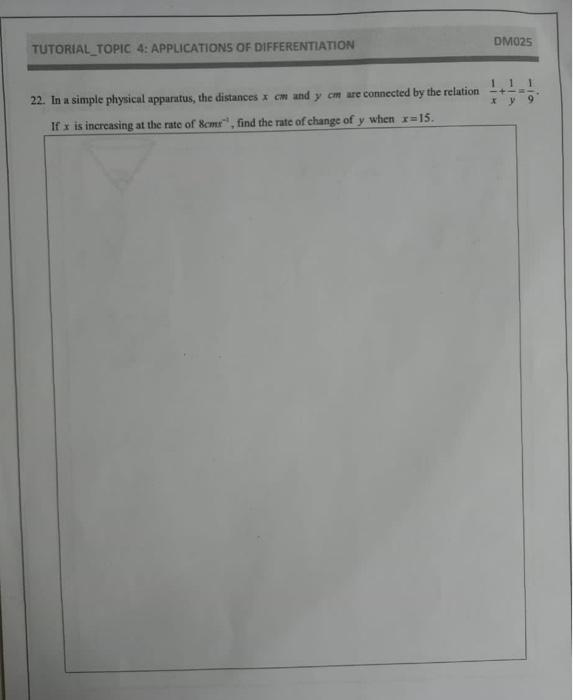 Solved 22. In a simple physical apparatus, the distances x | Chegg.com