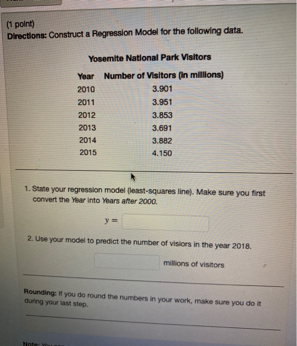 Solved (1 polnt) Directions: Construct a Regression Model | Chegg.com Solved (1 polnt) Directions: Construct a Regression Model | Chegg.com