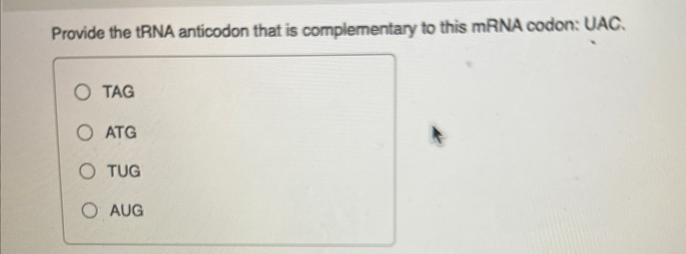 Solved Provide the tRNA anticodon that is complementary to | Chegg.com