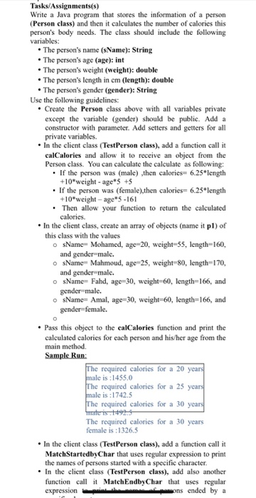 Solved Tasks/Assignments(s) Write a Java program that stores | Chegg.com