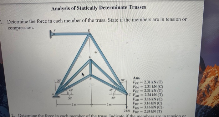 Solved Analysis of Statically Determinate Trusses 1. | Chegg.com