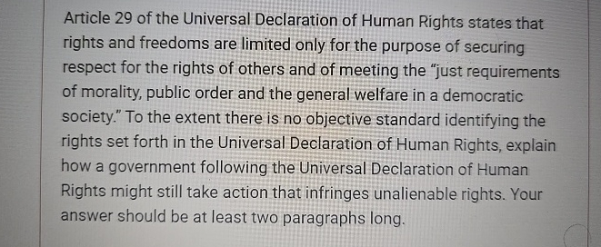 Solved Article 29 ﻿of the Universal Declaration of Human | Chegg.com
