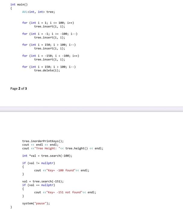 Solved Implement the following methods for AVL class: a. A | Chegg.com