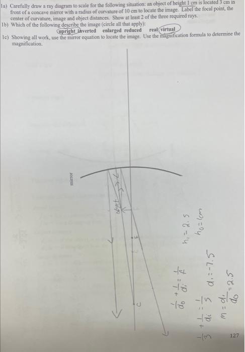 Solved la) Carefully draw a ray diagram to scale for the | Chegg.com