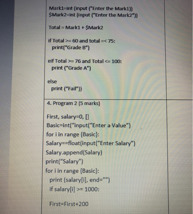Solved Markl=int (input ("Enter the Mark1}} $Mark2=int | Chegg.com
