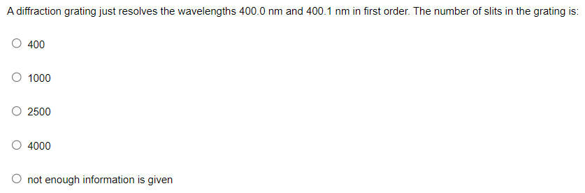 Solved A diffraction grating just resolves the wavelengths | Chegg.com