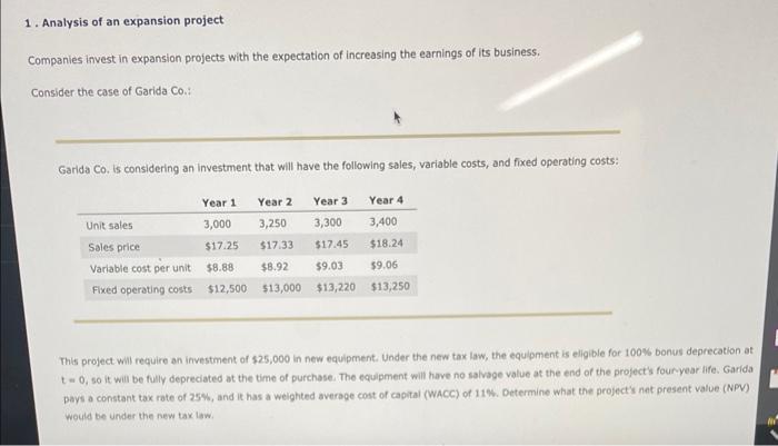 Solved 1. Analysis of an expansion project Companies invest | Chegg.com