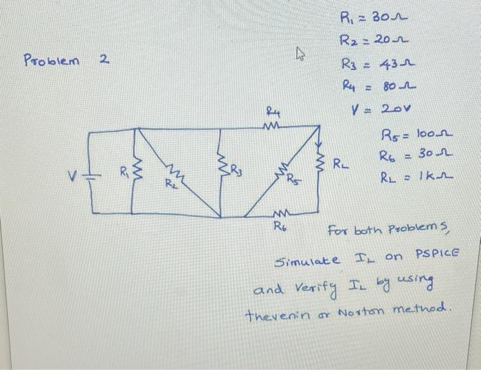 Solved R1=R2=R3=R4=V=30Ω20Ω43Ω80Ω20 VR5=100ΩR6=30ΩRL=1kΩ | Chegg.com