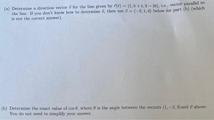 Solved (a) Determine a direction vector v for the line given | Chegg.com