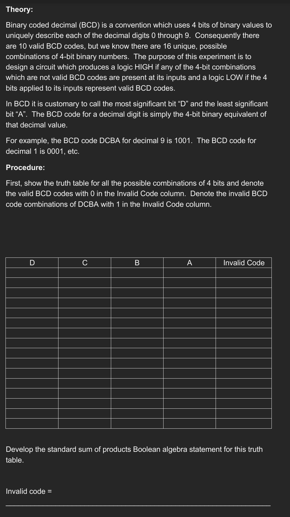 Solved Theory:Binary coded decimal (BCD) ﻿is a convention | Chegg.com