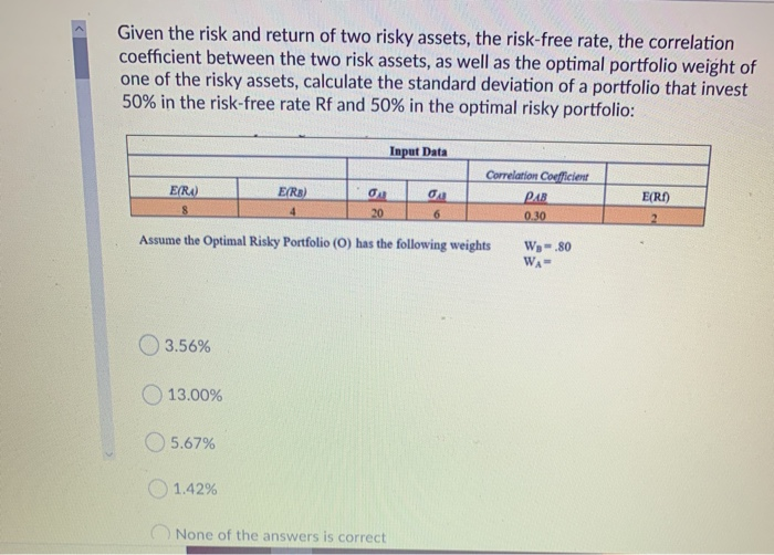 Solved Given the risk and return of two risky assets, the | Chegg.com