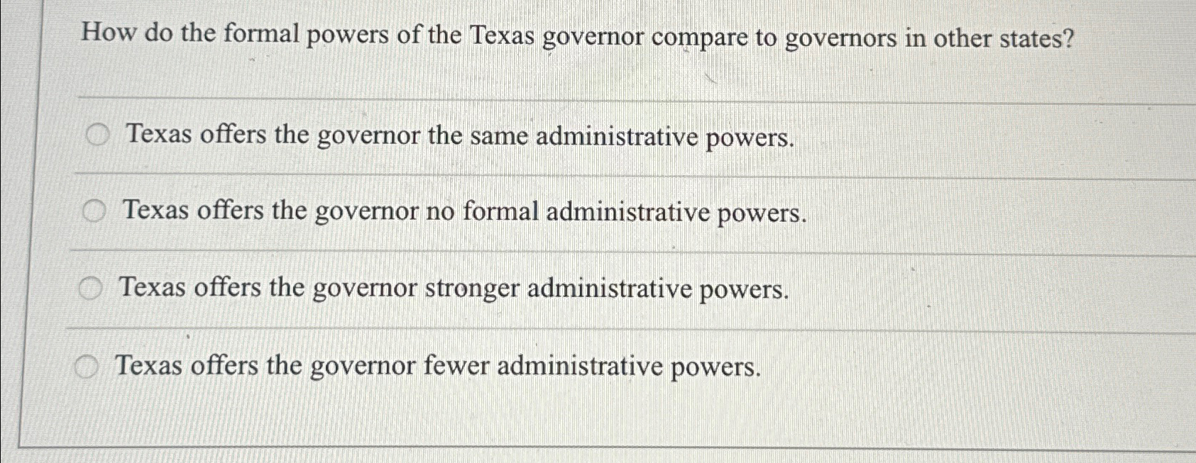 Solved How do the formal powers of the Texas governor | Chegg.com
