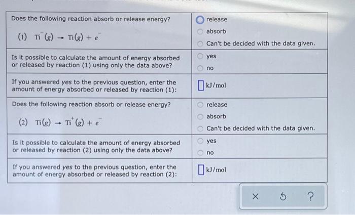 Solved Does the following reaction absorb or release energy? | Chegg.com