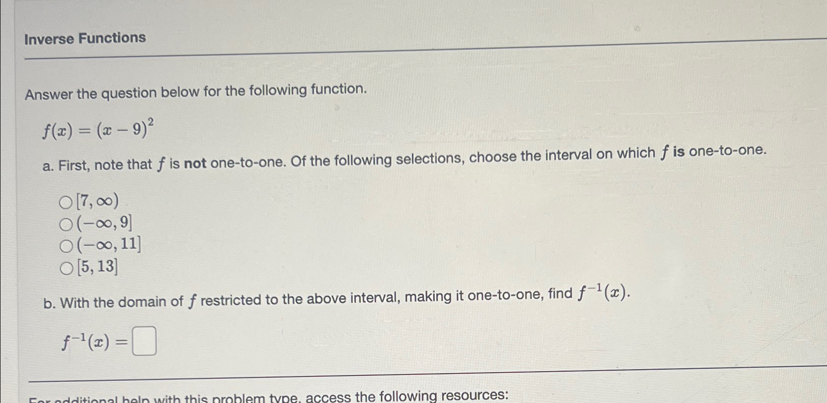 Solved Inverse FunctionsAnswer the question below for the | Chegg.com