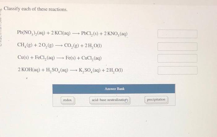Solved Classify each of these reactions. | Chegg.com