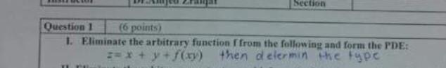 Solved 1. Eliminate the arbitrary function ffrom the | Chegg.com