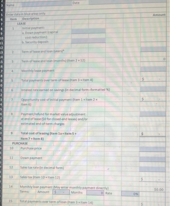 Solved 1. Lease vs. purchase car decision. Use Worksheet | Chegg.com