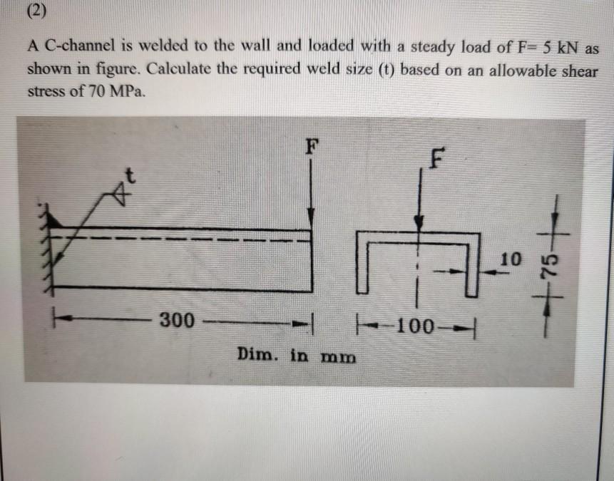 Solved (2) A C-channel is welded to the wall and loaded with | Chegg.com