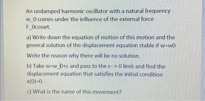 Solved An undamped harmonic oscillator with a natural | Chegg.com